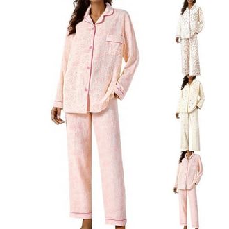 Generic Ensemble de pyjama 2 pièces à boutons pour femme - Coupe ample - Haut doux et pantalon à jambes larges - Vêtement de nuit tendance avec poches - Léger