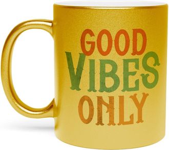 Fabulous Goldene Tasse aus verchromter Keramik - Good Vibes Only Music Funk 70s Vintage Retro Style - 325 ml