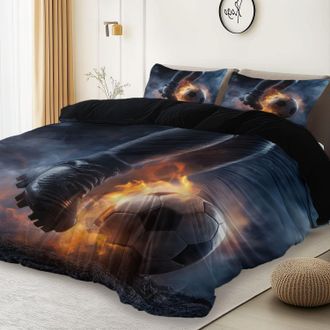 Generic Bettwäsche Set Schwarz Bedruckte Bettbezug - Pflegeleicht 2-teiliges Gebürstete Mikrofaser Science-Fiction Sport Fußball Bedruckte Bettwäsche Set, 135