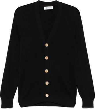 Brunello Cucinelli Homme, Pulls, Noir, Taille: XL Cardigan c&ocirc;tel&eacute; &agrave; col en V