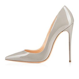 elashe Femmes - Stiletto Sexy - Classic Talon Haut- Cuir synth&eacute;tique - Grande Taille - Haute Couture - Talon Aiguille 12CM - Bout Pointu ferm&eacute; Gris EU39