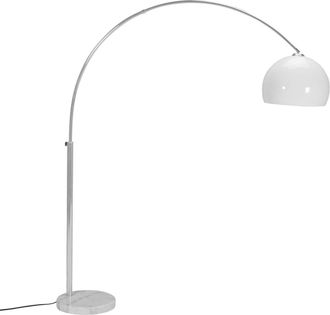 Butlers Bow Bogenleuchte ausziehbar 180-200cm in Weiß - Standleuchte mit Marmorfuß und Kunststoffschirm für Wohnzimmer