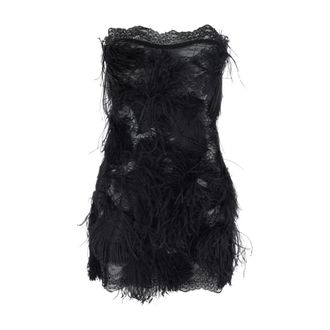 The Attico Federbesticktes Spitzenkleid - - Dresses - Damen - Schwarzk - S