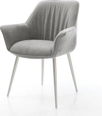 DELIFE Esszimmerstuhl Keila-Flex mit Armlehnen Strukturstoff Soft Grau 4-Fu&szlig; konisch Edelstahl, Esszimmerst&uuml;hle