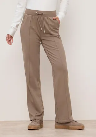 Tamaris Sweathose TAMARIS mit weitem Bein, Damen, Gr. 34, N-Gr, braun (taupe), French Terry, Obermaterial: 95% Baumwolle, 5% Elasthan, unifarben, Basic, figur