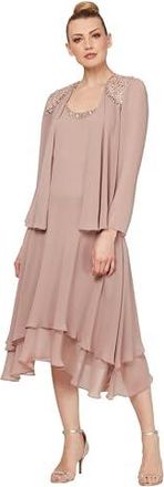 S.L. Fashions Mother of The Bride Dress with Embellished Neckline & Shoulder, Wedding Guest Robe pour Occasion spéciale, Cachemire, 46 Femme