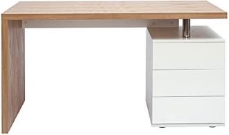 Miliboo Bureau avec rangements 3 tiroirs Design Bois Clair ch&ecirc;ne et Blanc L140 cm Calix