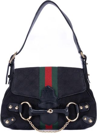 Gucci Crossbody Bags - Horsebit Chain Web Flap - Gr. unisize - in Schwarz - f&uuml;r Damen