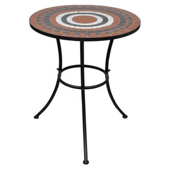 Les Tendances Table de jardin ronde c&eacute;ramique orange et m&eacute;tal noir Keani