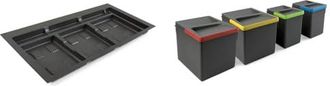 Emuca Poubelles de recyclage + base de tiroir de recyclage, 4 x H216mm (2x12L + 2x6L), 1 base avec bords &agrave; d&eacute;couper pour module de 80cm (736x482mm), Plastiq
