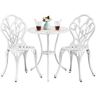 Yaheetech Ensemble de Table et Chaise Salon de Jardin Balcon Kit de Bistro 2 Chaise 1 Table en Alliage Aluminium Blanc