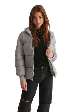 NA-KD Damen Hooded Jacket Jacken, grau, 34 EU
