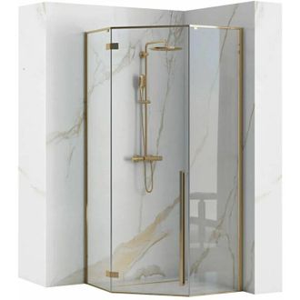 Rea Cabine de douche dangle 100x100 - Verre tremp&eacute; 6mm avec traitement Easy Clean - Aluminium finition or - Ouverture &agrave; entrouvrir