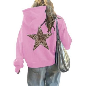 ORANDESIGNE Sweat &agrave; Capuche &Eacute;toile L&eacute;opard Gu&eacute;pard pour Femme Imprim&eacute; Graphique Polaire Y2K Streetwear Harajuku Hoodie A Rose XS