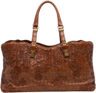 Bottega Veneta Sac cabas en cuir nappa tress&eacute; Pre-owned - Femme - Pre-owned - Brun - Taille: ONE Size