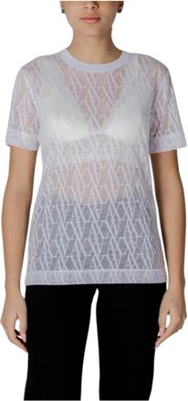 A|X Armani Exchange Femme, Tops, Blanc, Taille: 36 FR SemiSheer LogoPrint TShirt