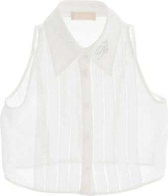 Blumarine Femme, Blouses et Chemises, Blanc, Taille: 36 FR Chemisier sans manches pliss&eacute;