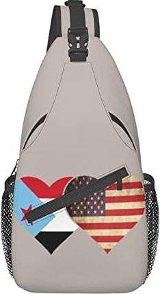Generic Sac De Poitrine Drapeau Du Y&eacute;men Du Sud Et Drapeau Am&eacute;ricain Petit Sac &Agrave; Bandouli&egrave;re Multifonctionnel Moderne Sacs Poitrine, Pour Camping, Randonn&eacute;e, 