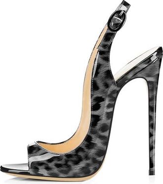 EDEFS Escarpins Slingback Femme à Boucle Ajustable Talon Stiletto 4,7 Pouces avec Peep Toe Chaussures Hautes Ultime pour Événements Mode & Sexy Léopard Blan