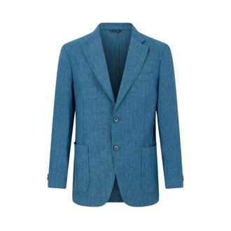 Brooks Brothers Homme, Vestes, Bleu, Taille: XL Herringbone Linen Blazer
