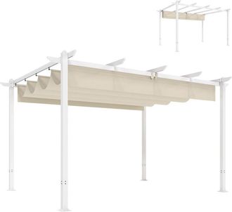 OUTSUNNY Pergola - tonnelle de Jardin - Outsunny - toit r&eacute;tractable avec toile coulissante magn&eacute;tique - aluminium - 390x297x227cm - beige