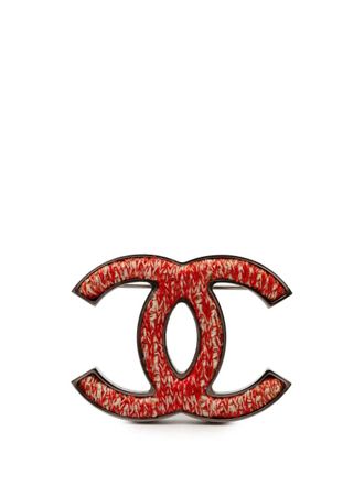 Chanel 2015 CC Silver Plated and Tweed Brooch costume brooch - Silber