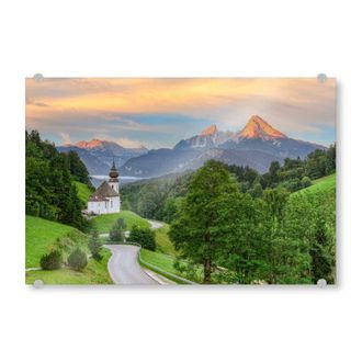 artboxONE Acrylglasbild 60x40 cm Natur Maria Gern und Watzmann - Bild berchtesgaden alpengl&uuml;hen Bayern