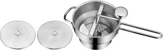 WMF Gourmet Passiermühle mit 3 Lochscheiben, 19 x 11,5 cm, Cromargan Edelstahl poliert, Passiergerät für Obst und Gemüse, zerlegbar