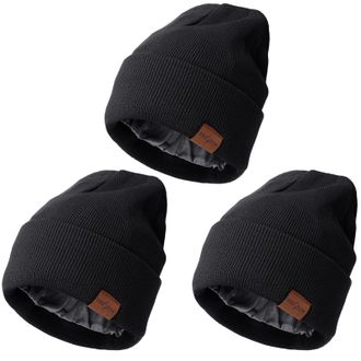 Dreshow Beanie M&uuml;tze f&uuml;r Damen Herren Warme Winterm&uuml;tze mit Weichem Satin Gef&uuml;tterte Unisex Dehnbar M&uuml;tze mit B&uuml;ndchen Strickm&uuml;tze