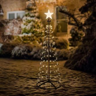 ECD Germany LED Weihnachtsbaum Außen 210 cm 370 LED Warmweiß, Timer, 9 Modi, Dimmbar, inkl. Fernbedienung, Stern, Beleuchteter Tannenbaum Weihnachtsdeko Metall Li