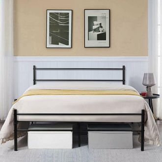 Eggree Eggree - Lit double en m&eacute;tal 140x190 cm - cadre robuste avec sommier &agrave; lattes - pieds antid&eacute;rapants pour protection sol - noir
