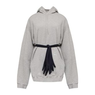 Maison Margiela Oversized Distressed Hoodie mit integriertem G&uuml;rtel und Handschuhen - - Dresses - Damen - Grau - S