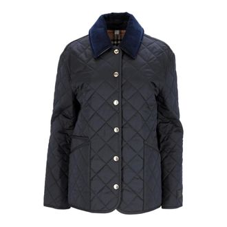 Burberry Homme, Vestes, Bleu, Taille: M Veste matelass&eacute;e &agrave; losanges et col en velours c&ocirc;tel&eacute;
