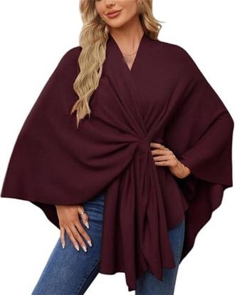 Generic Poncho &eacute;l&eacute;gant doux ouvert sur le devant pour le printemps, lautomne et lhiver, rouge vin, Taille unique