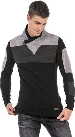 Cipo & Baxx Herren Pullover - Stylischer Strickpullover im modernen Design mit hohem Perfekt f&uuml;r Freizeit, Alltag & Coole Streetwear Outfits - CP248 Schwarz Anthr