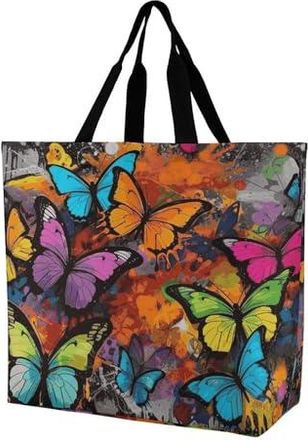 Generic Impression De Papillons Gribouill&eacute;s Artistiques Sac Cabas L&eacute;ger Sacs De Courses Pliable Sac A Main Femmes Pour Gym Quotidienne Shopping