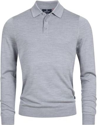 Kronstadt KSJohannes Polo tricot&eacute; en laine m&eacute;rinos pour homme 100 % laine m&eacute;rinos avec col polo | Pull en tricot fin pour homme, Lt Grey Mix, M