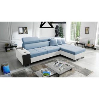 KAISER Bequemes Ecksofa mit Schlaffunktion morena i maxi Kunstleder/Uttario Velvet Wei&szlig;/Blau Rechts