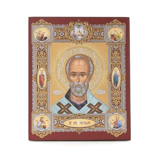 NKlaus Heiliger Nikolaus Wundertäter Holz Ikone 10x12cm christlich orthodox 11386