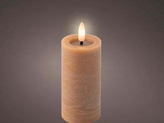 Lumineo LED Kerze Wachs Hellbraun/warmweiss 12,5cm