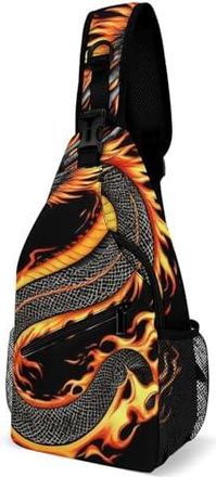 Generic Sacoche Port&eacute; &eacute;paule Dragon chinois de feu flamboyant R&eacute;glable Sac &agrave; Bandouli&egrave;re Antivol Sac Poitrine pour Randonn&eacute;e &eacute;cole Cyclisme