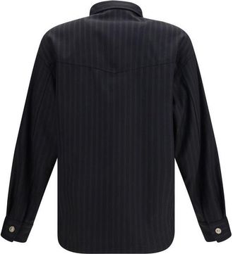 Versace Greca Jacquard Wool Shirt - Black