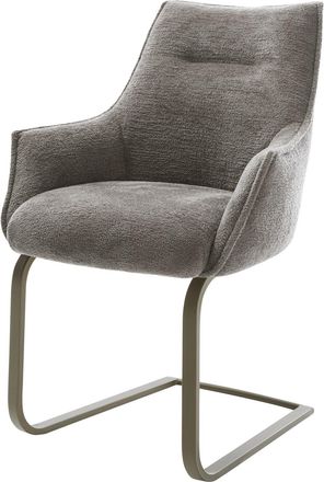 DELIFE Schwingstuhl Alja-Flex mit Armlehnen Freischwinger flach Effektfinish Titan Boucl&eacute; Soft Schlamm Taschenfederkern