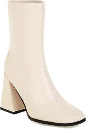 Generic Bottines à bout carré pour femme - Talon bloc épais - À enfiler - Extensibles - Pour lhiver, beige, 40.5 EU
