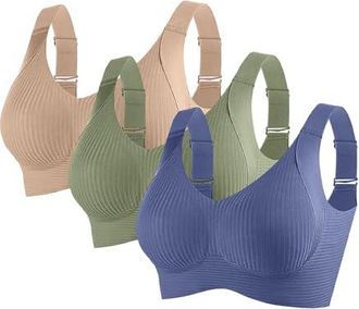 Generic Lot de 3 soutiens-gorge confortables sans armatures pour femme - Soutien-gorge push-up confortable côtelé - Soutien doux - Couverture complète - Brale