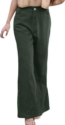 Generic Pantalon &eacute;vas&eacute; en velours c&ocirc;tel&eacute; pour femme - Jambe large - Taille haute - Extensible - Bas &eacute;vas&eacute; - Pantalon ample &eacute;l&eacute;gant et vintage, vert militaire,