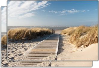 Wallario 2er Set Fr&uuml;hst&uuml;cksbrettchen aus Glas, Glasunterlage, Glasbrettchen Auf dem Holzweg zum Strand, Gr&ouml;&szlig;e 30 x 20 cm, Sicherheitsglas