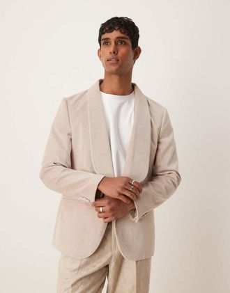 Asos Leichter sommerlicher Blazer aus Baumwollsamt in Beige-Neutral