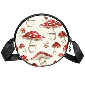 Generic Sac &agrave; bandouli&egrave;re rond rond pour femme, motif champignon rouge, avec fermeture &eacute;clair, bretelles r&eacute;glables, style d&eacute;contract&eacute;