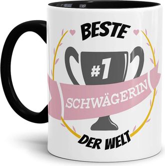 Tassendruck Kaffee-Tasse Beste Schwägerin Innen & Henkel Schwarz/Lustig/Fun/Mug/Cup/Geschenk/Beste Qualität - 25 Jahre Erfahrung